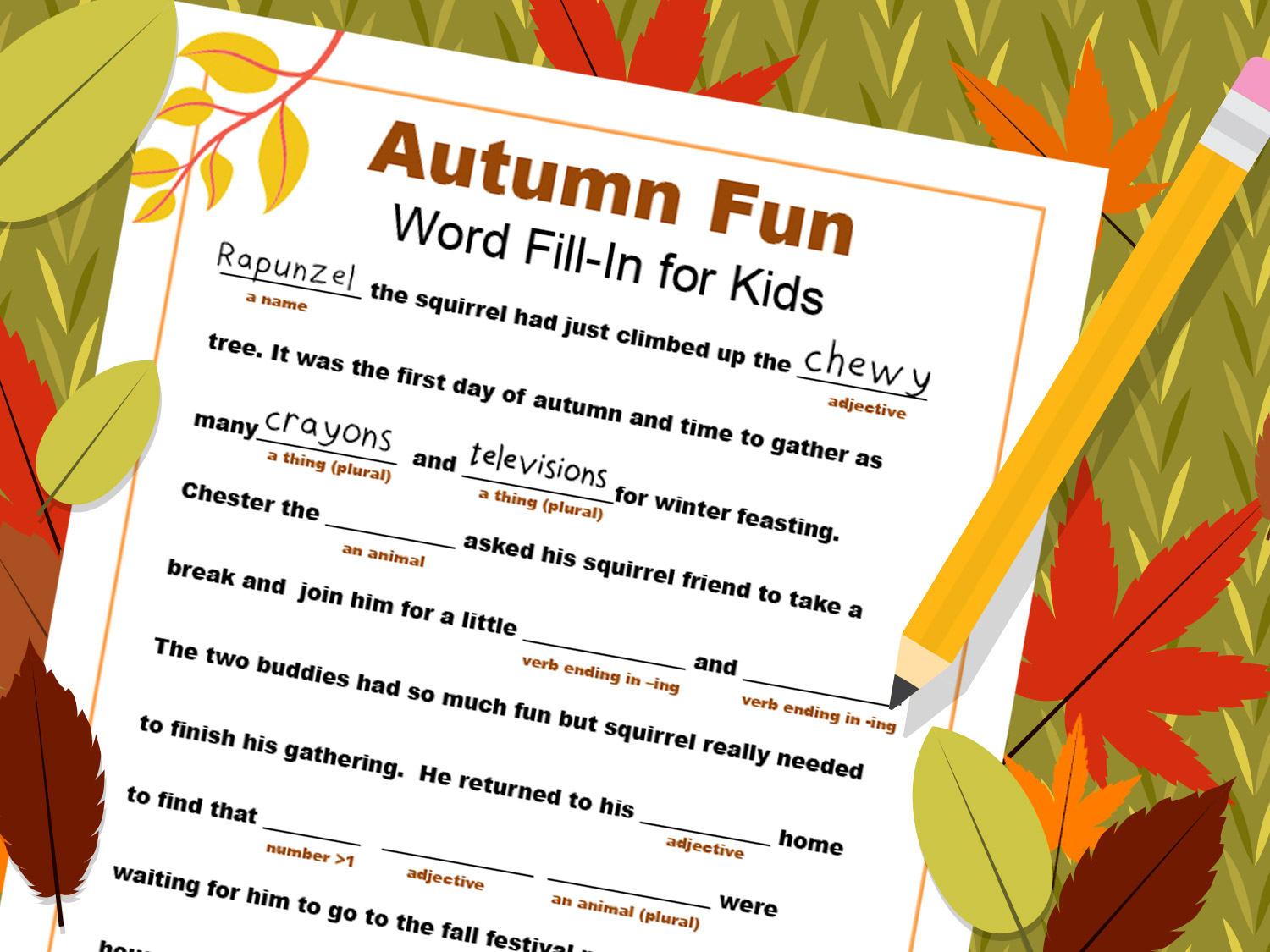 Fill in a Fall-Themed Word Fill-In Together