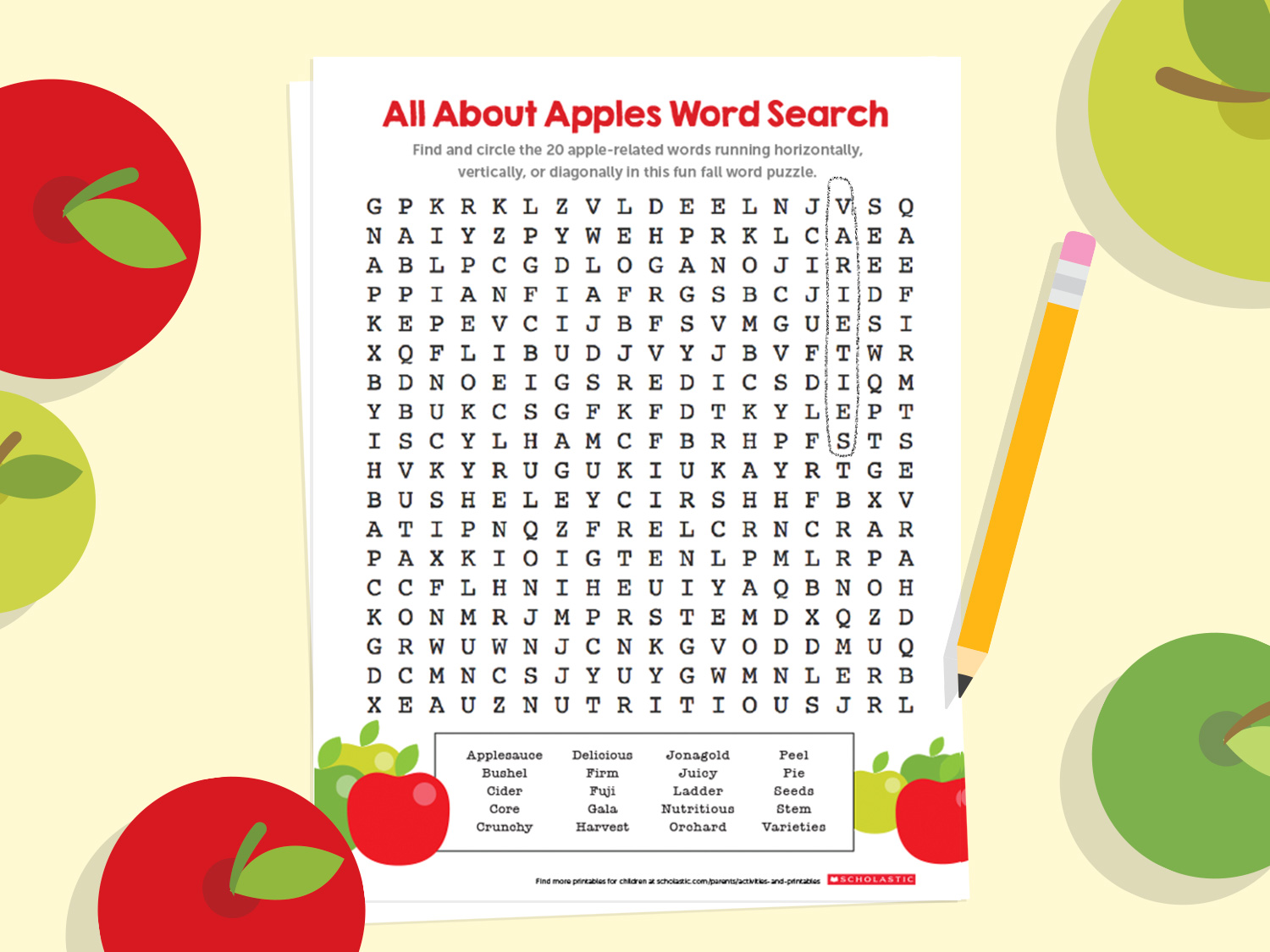 All About Apples Word Search Puzzle for Fall