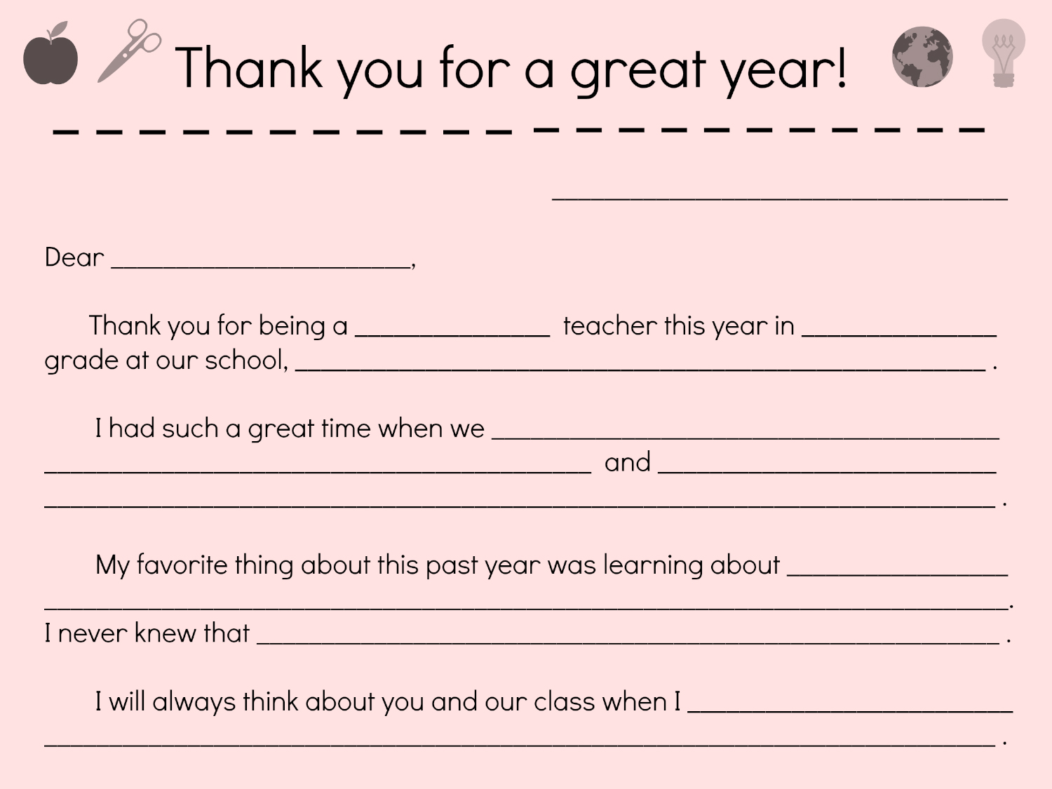 Say Thanks to Teachers With a Fill-In Note From Your Child